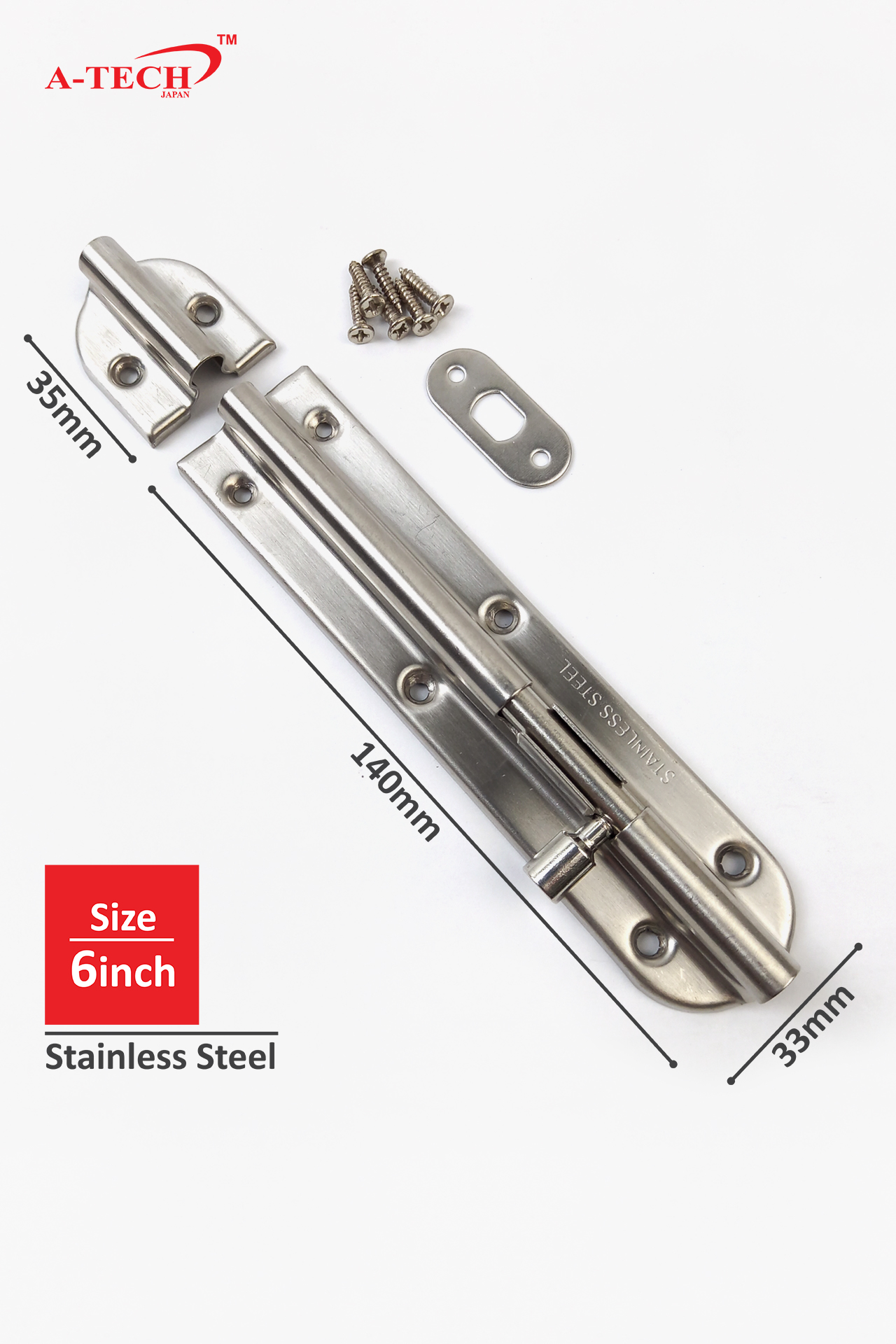 6" STAINLESS STEEL BARREL BOLT - A-Tech