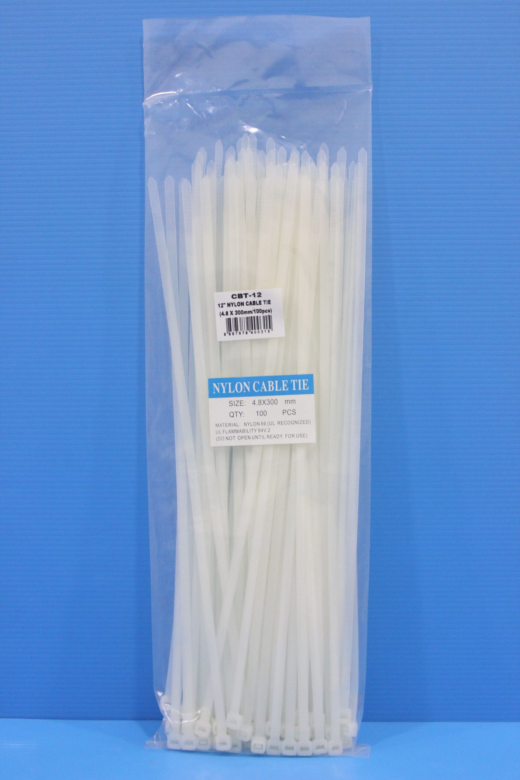 12" NYLON CABLE TIE - WHITE (4.8 X 300mm/100PCS) - A-Tech