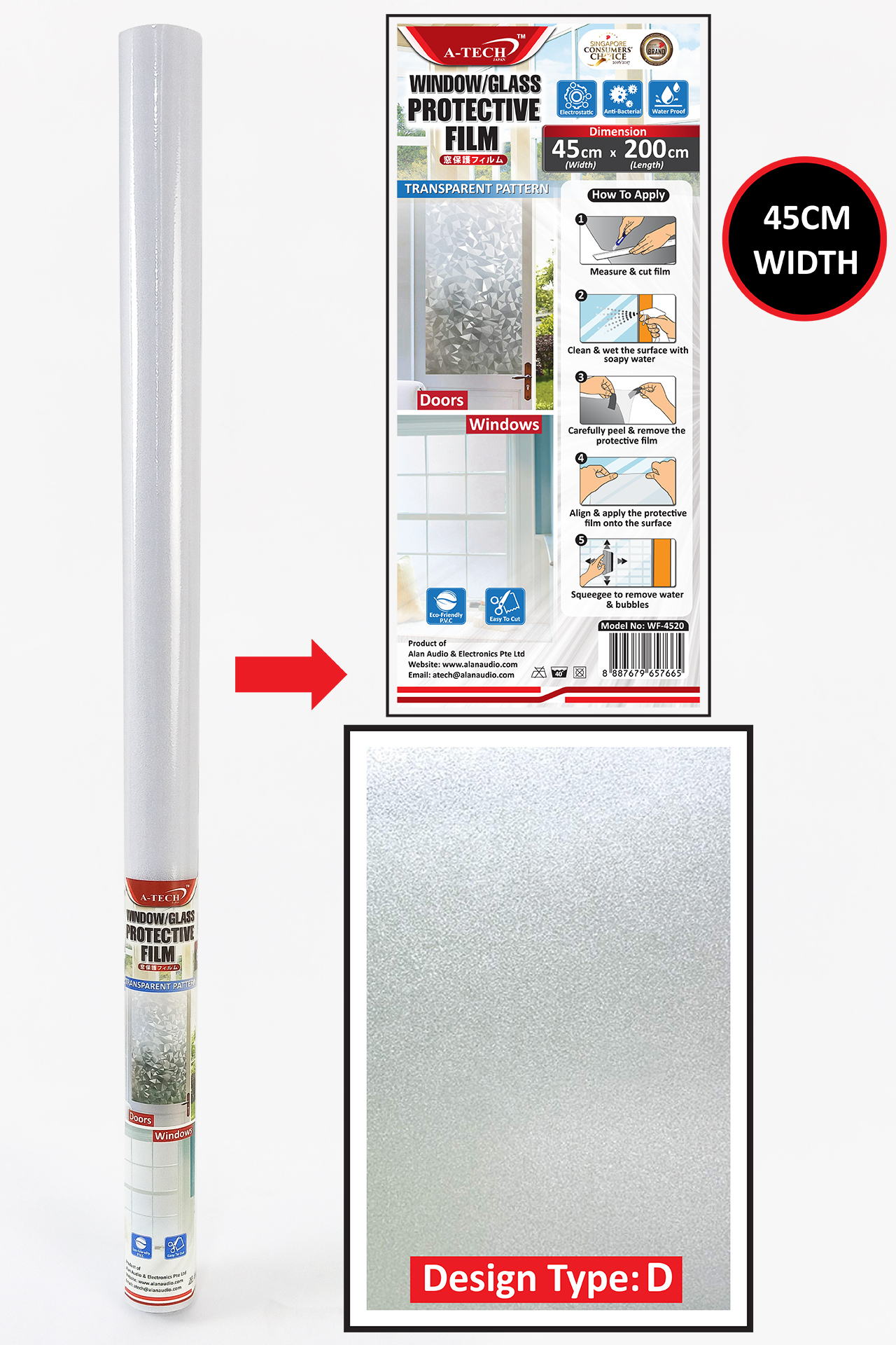 WINDOW/GLASS PROTECTIVE FILM - TRANSPARENT (45CM x 200CM) - A-Tech