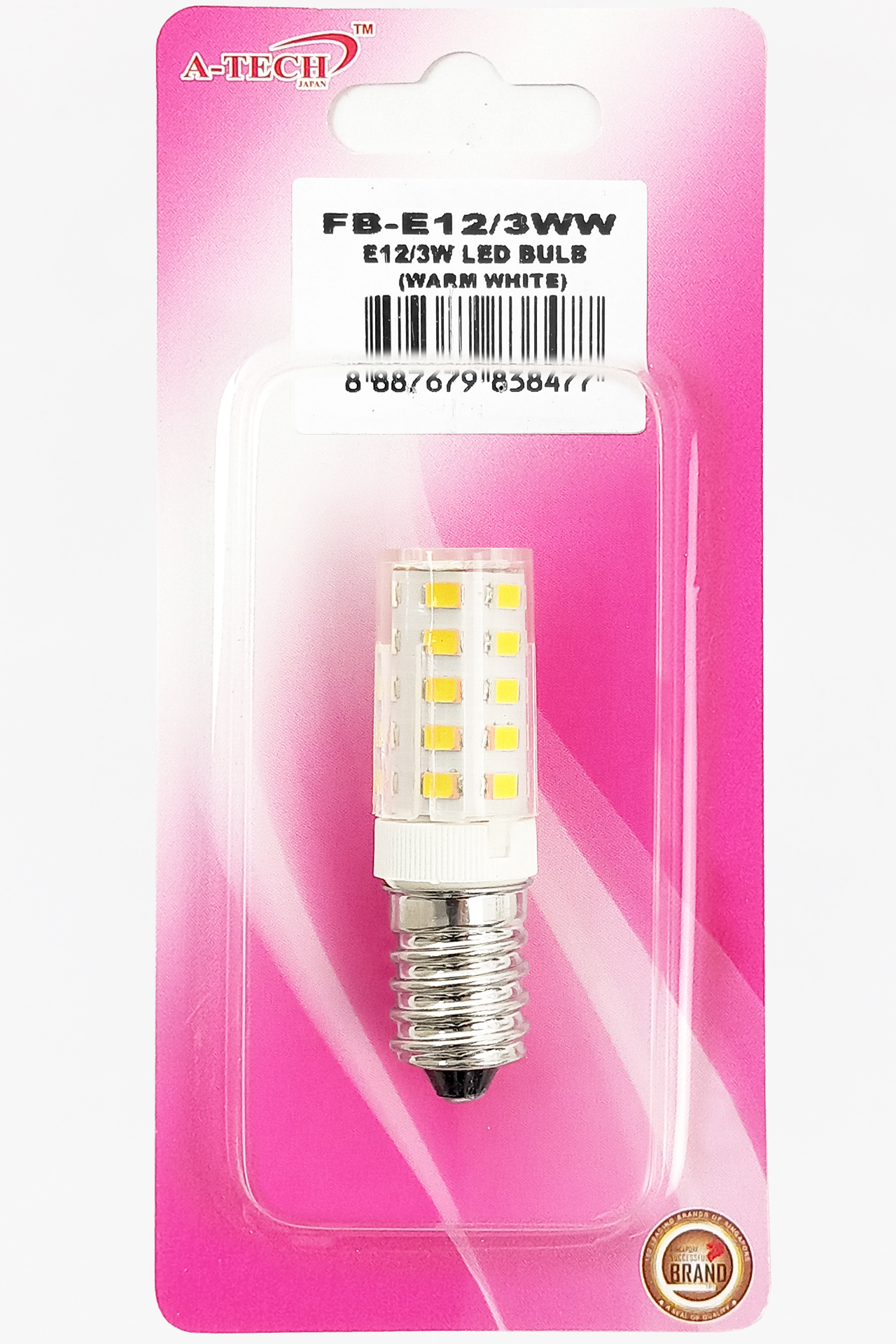 E12 LED BULB - 3 WATT (WARM WHITE) - A-Tech