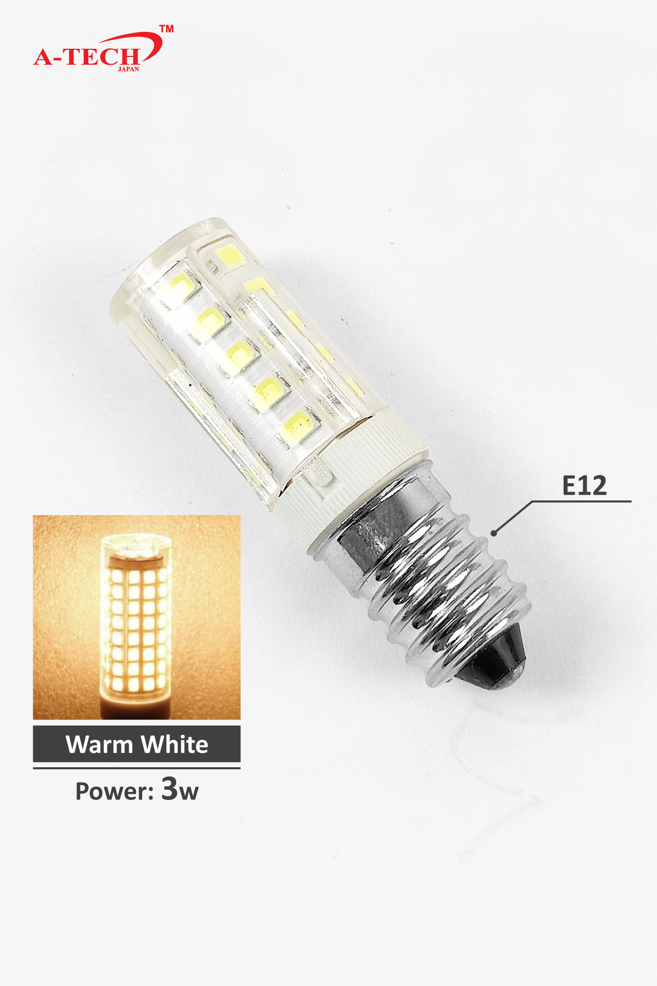 E12 LED BULB - 3 WATT (WARM WHITE) - A-Tech
