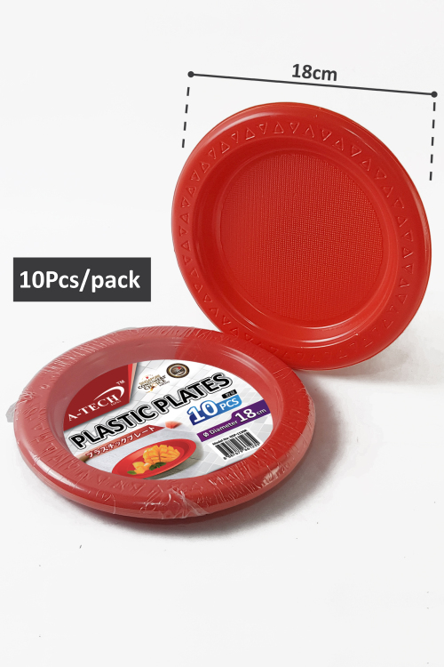 DISPOSABLE PLASTIC PLATE RED - 18CM (10PCS)