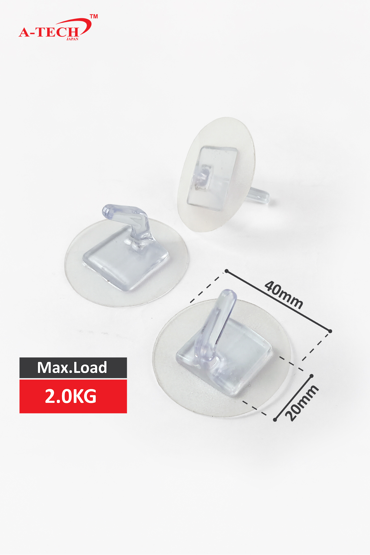 6PC SELF ADHESIVE HOOK (TRANSPARENT) - A-Tech