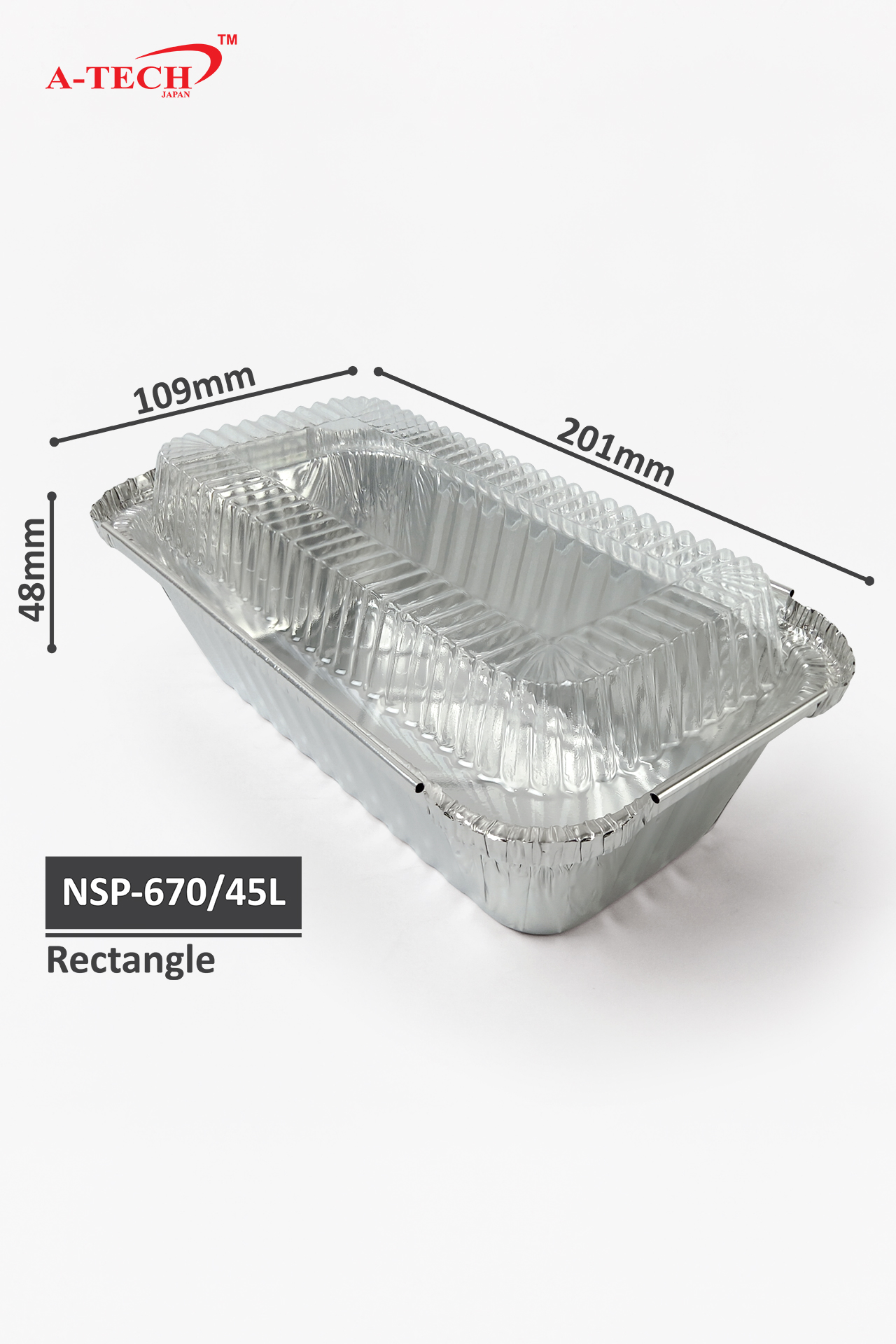 ALUMINIUM FOIL TRAY RECT WITH PLASTIC LID - 201 x 109 x 48MM - A-Tech