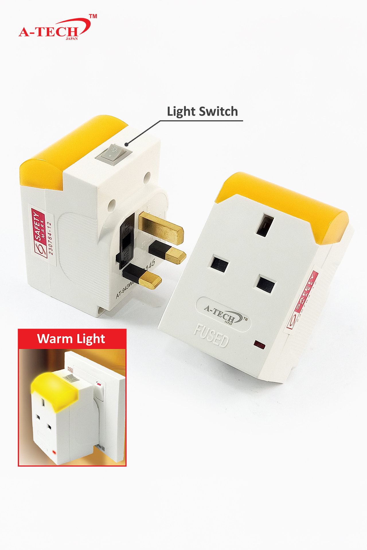 3WAY MULTI ADAPTOR W/LED NIGHTLIGHT - A-Tech